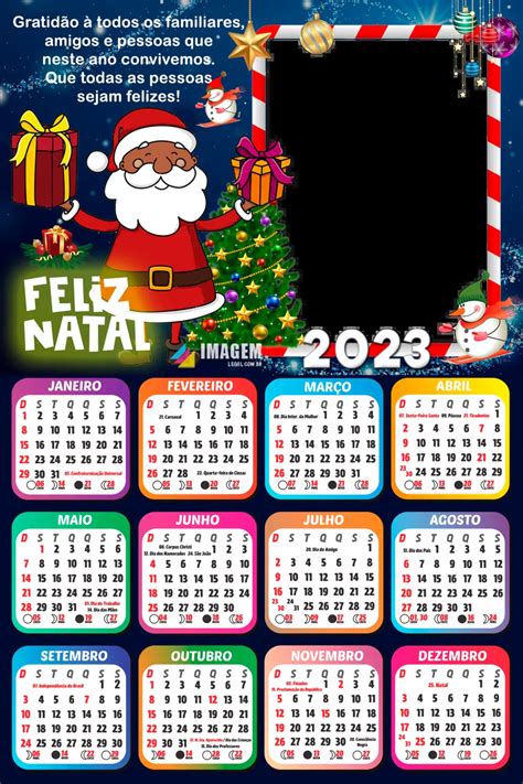 Calendário 2023 Gratidão Papai Noel Afro Moldura PNG Montar Foto