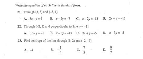 solved write the equation of each line in standard form