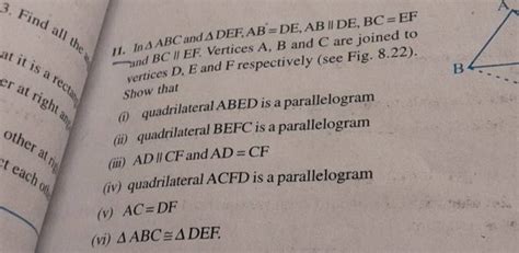 11 In ABC And DEF AB DE ABDE BC EF Tnd BCEF Vertices A B And C Are
