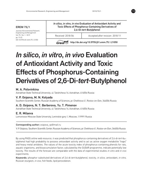 Pdf Antioxidant Activity And Toxic Effects Of Phosphorus Containing
