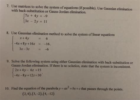 solve the following system of linear equations using gaussian elimination with back substitution