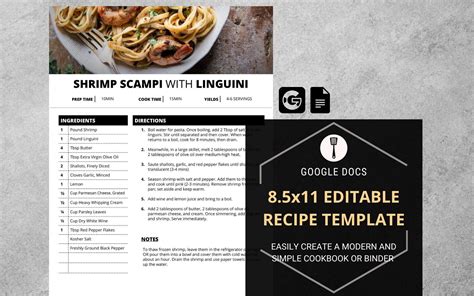 Editable Recipe Template For Google Docs Bold Modern Printable