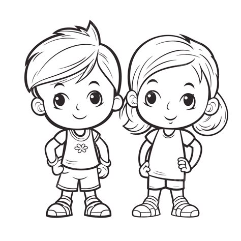Dibujo De Dos Páginas Para Colorear Con Niños Pie Juntos Esbozar Vector