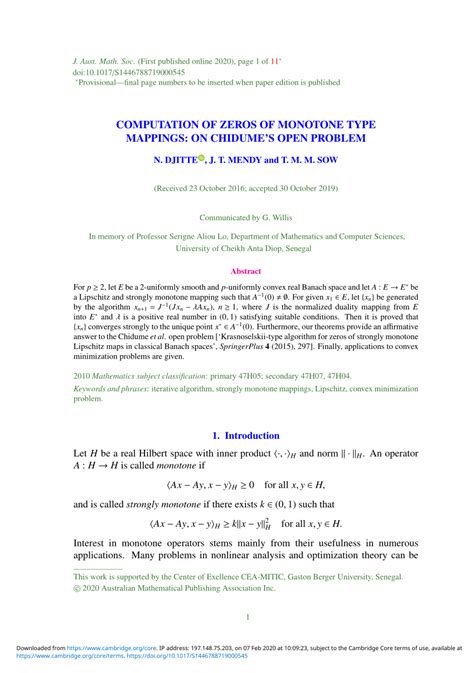 pdf computation of zeros of monotone type mappings on chidume s open problem