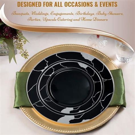Black With Silver Marble Disposable Plastic Wedding Value Set 60