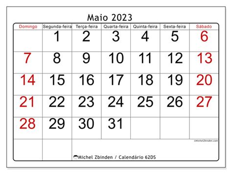 Calendários de maio de 2023 para imprimir Michel Zbinden BR