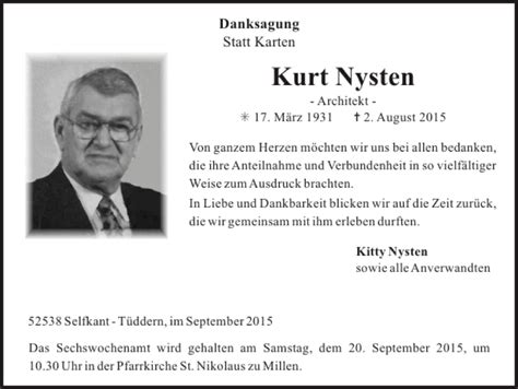 Traueranzeigen Von Kurt Nysten Aachen Gedenkt