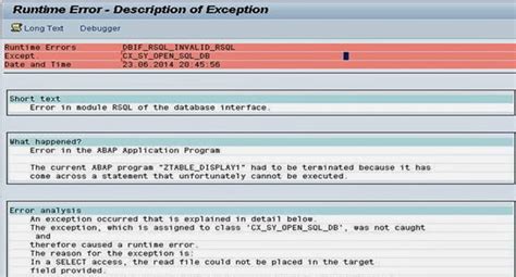 DBIF RSQL INVALID RSQL ABAP Runtime