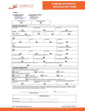 Fillable Online Harvest Change Of Status Application Form Harvest