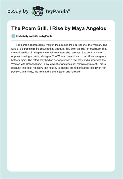 The Poem Still I Rise By Maya Angelou 113 Words Essay Example