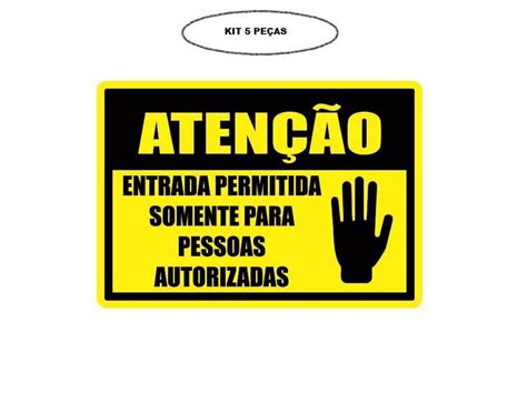 Placa de Sinalização Atenção Entrada Permitida Kit 5 Un 14X20cm Mdf