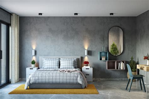Grey Hues Master Bedroom Design With Modern Decor Livspace