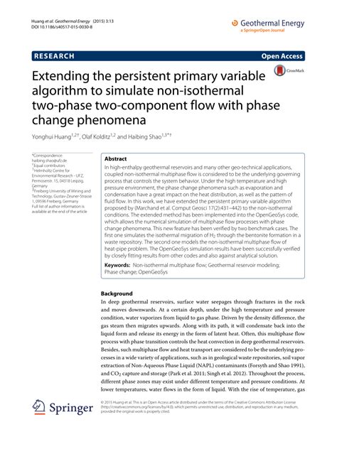 pdf extending the persistent primary variable algorithm to simulate non isothermal two phase