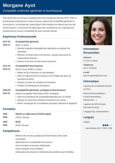 Exemple de CV comptable débutant confirmé compétences