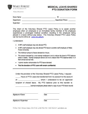 Fillable Online Hr Wfu PTO Donor Form Wake Forest University Hr Wfu