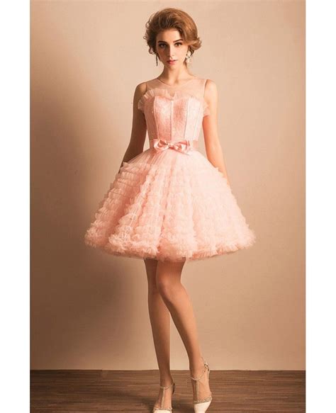 Super Cute Pink Puffy Short Ballgown Prom Dress With Bow Agp