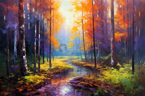 美丽的森林景观油画插图插画图片下载 正版图片600329841 摄图网