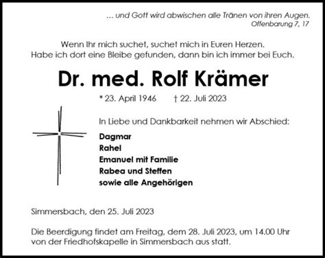 Traueranzeigen von Rolf Krämer vrm trauer de