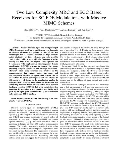 pdf two low complexity mrc and egc based receivers for sc fde modulations with massive mimo