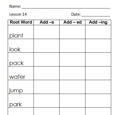 Adding S Ed Ing To Simple Words