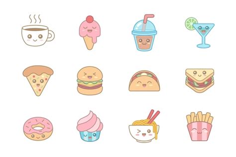 Ilustración de dibujos animados lindo kawaii comida rápida Vector Premium
