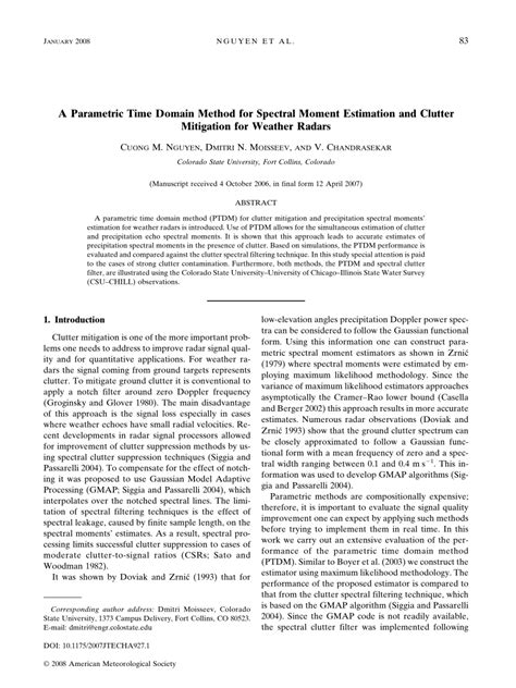 pdf a parametric time domain method for spectral moment estimation and clutter mitigation for