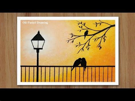 How To Draw Love Birds Scenery With Oil Pastel Scenery Drawing For