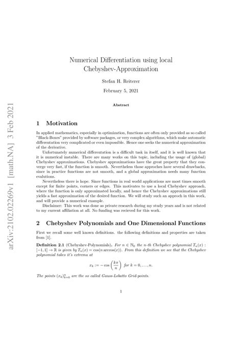 numerical differentiation using local chebyshev approximation deepai
