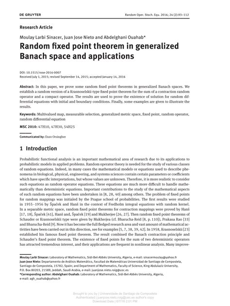 pdf random fixed point theorem in generalized banach space and applications