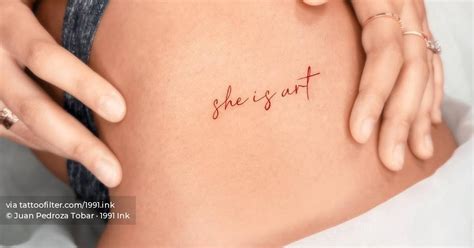 She Is Art Lettering Tattoo Located On The Hip