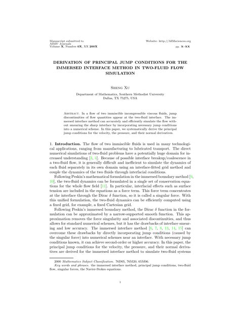 pdf derivation of principal jump conditions for the immersed interface method in twofluid flow