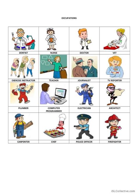 Jobs Occupations Espa Ol Ele Hojas De Trabajo Pdf Doc