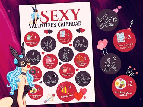 Valentines Sexy Calendar With Sex Postitions And Activities For Couples Printable Naughty