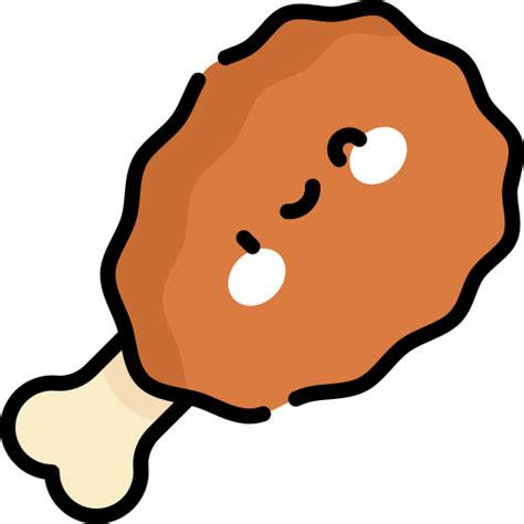 Fried Chicken Kawaii Lineal Color Icon