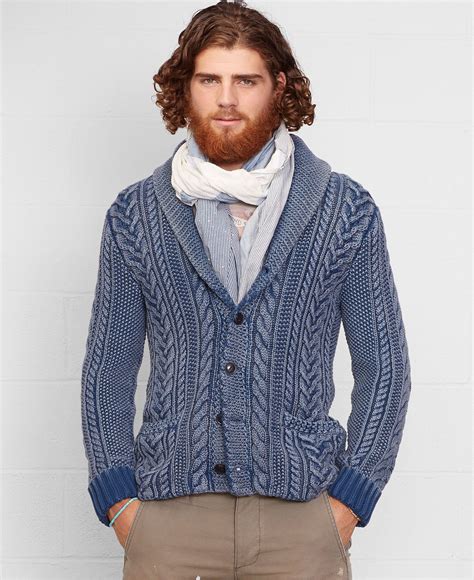 Denim Supply Ralph Lauren Cable Knit Shawl Cardigan Sweaters Men