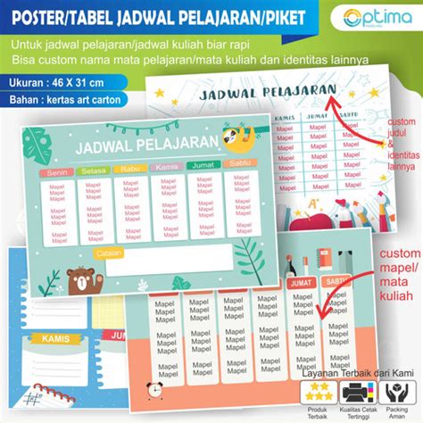 Jual CETAK POSTER JADWAL PELAJARAN KULIAH PIKET SERI B Kab