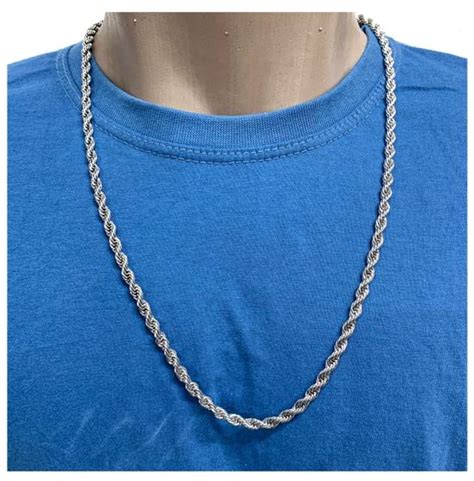 Corrente Cordão Colar Baiano Masculino Prata Aço Inox 316l Alra