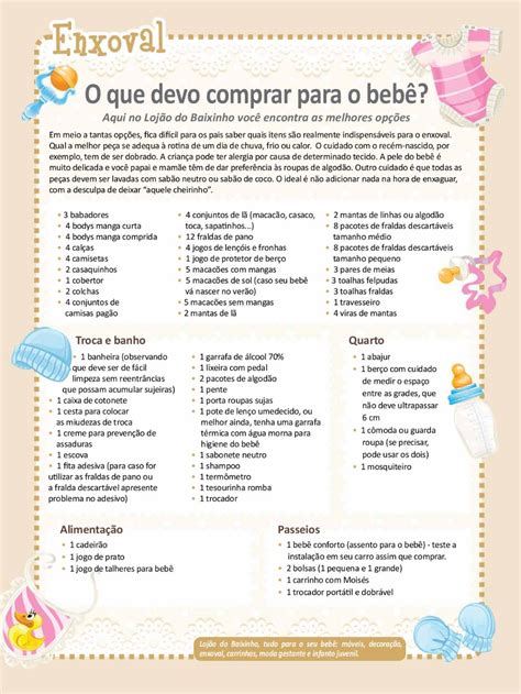 Lista de enxoval Lojão do Baixinho Lista de enxoval Lista de