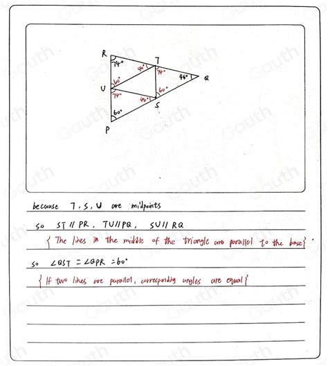 solved triangle stu is formed by connecting the midpoints of the side of triangle pqr the