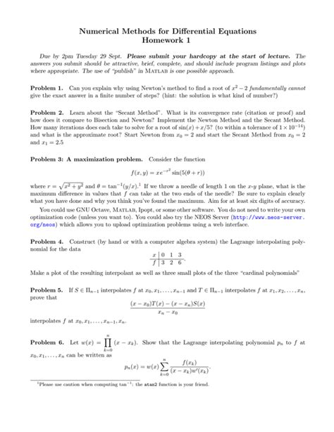 numerical methods for differential equations homework 1