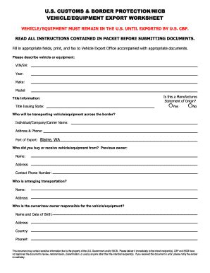 Us Customs Vehicle Export Worksheet Escolagersonalvesgui
