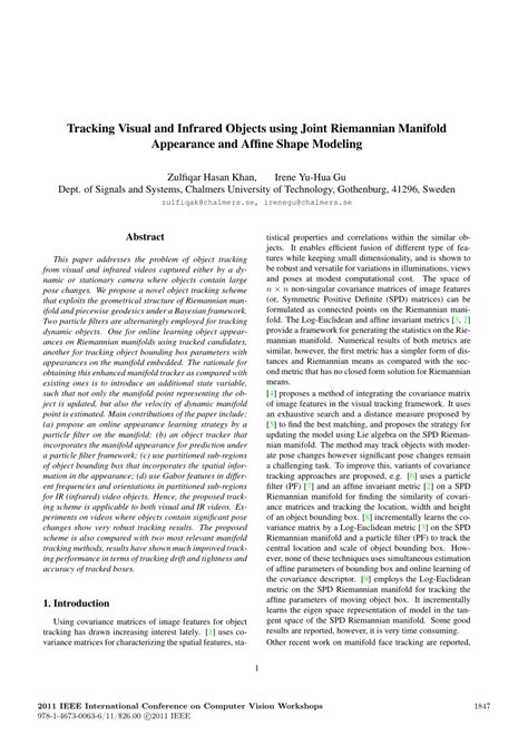 pdf tracking visual and infrared objects using joint riemannian manifold appearance and affine
