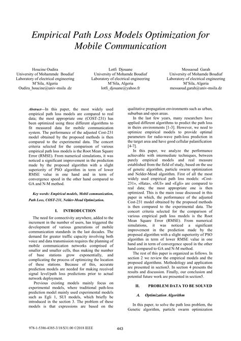 pdf empirical path loss models optimization for mobile communication