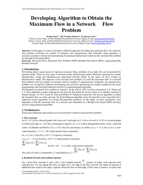pdf developing algorithm to obtain the maximum flow in a network flow problem