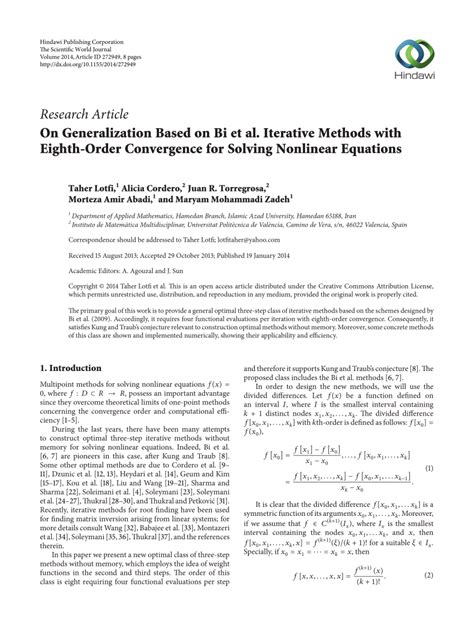 pdf on generalization based on bi et al iterative methods with eighth order convergence for