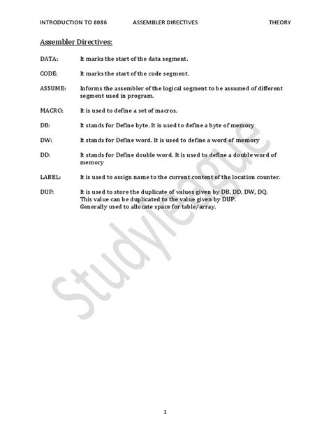 assembler directives of 8086 pdf assembly language data
