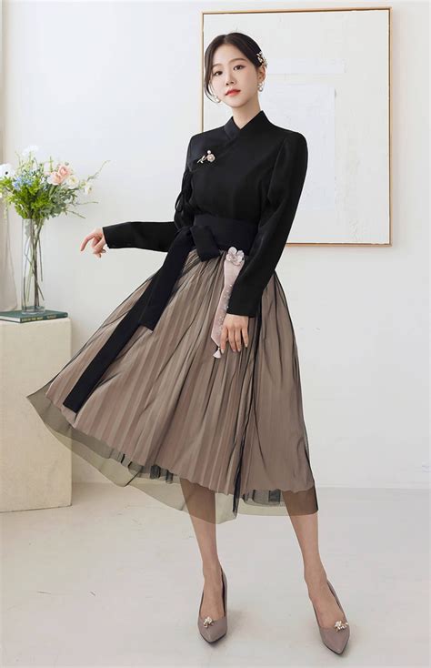 Best Black See Through Ethnic Pattern Sleeves Dress Hanbok Women
