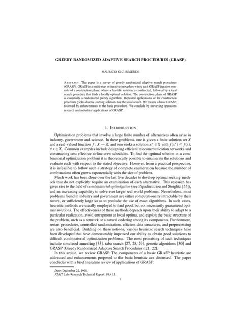 greedy randomized adaptive search procedures grasp bstract pdf mathematical optimization