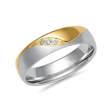 Unique Eheringe aus Weiß und Gelbgold mit 3 Diamanten ER0050s