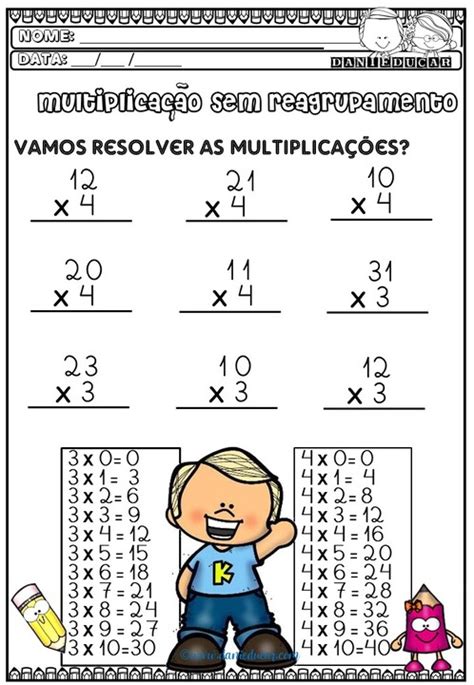 Atividades de Matemática multiplicação simples Dani Educar